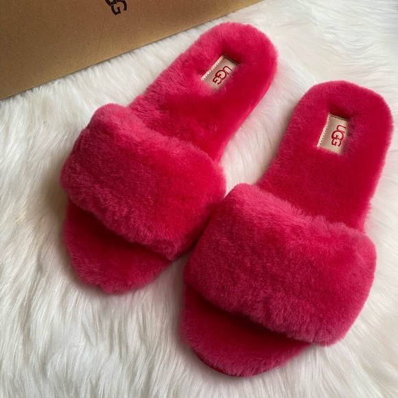 UGG | Shoes | Ugg Fluff Slide Ii Sheepskin Slipper Red Hot Pink Size Us 8 Eu 39 New | Poshmark